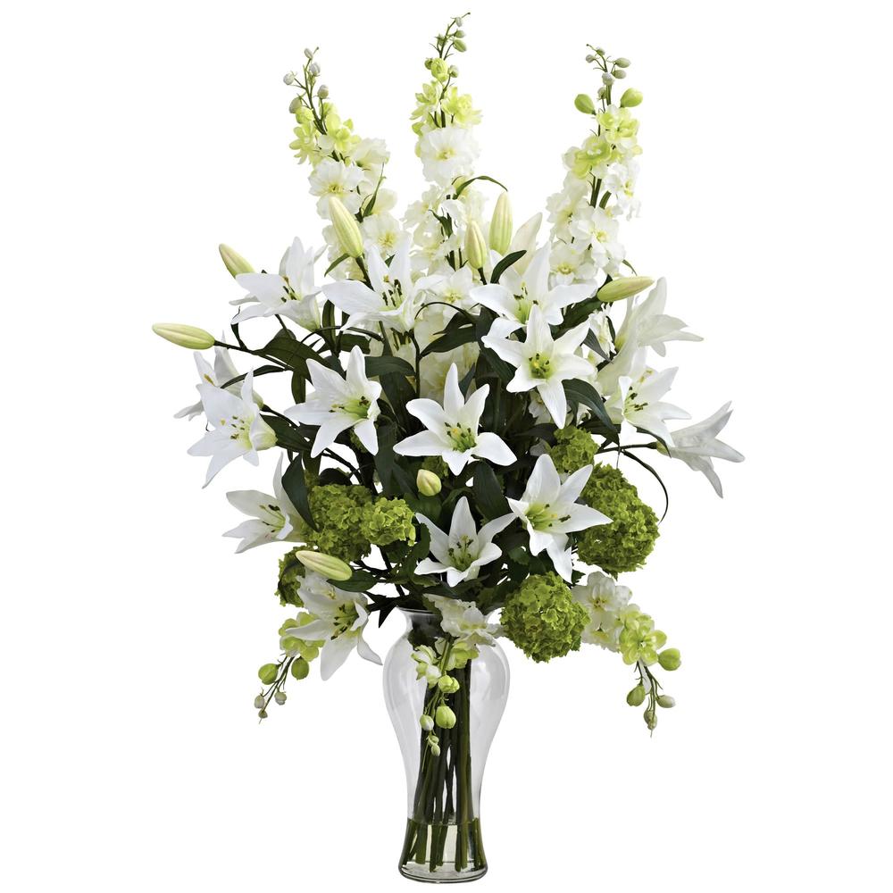 Lily, Delphinium & Hydrangea Silk Arrangement – Home Staging Warehouse